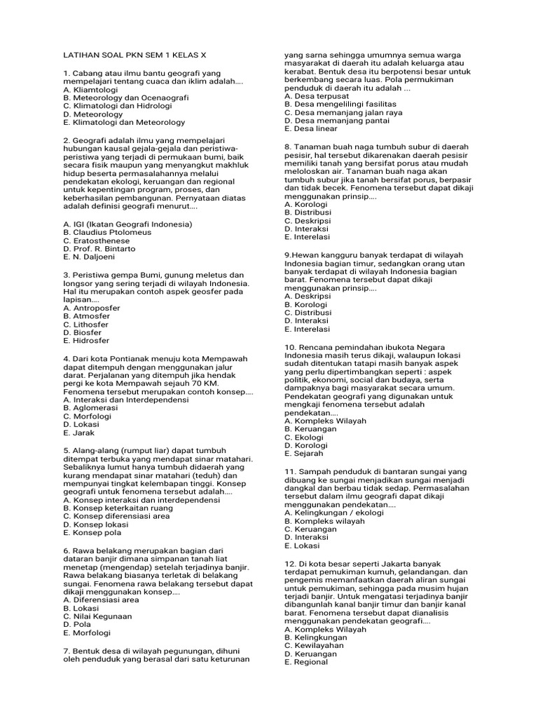 Kisi Kisi Geografi Kelas 10 Sem 1 | PDF