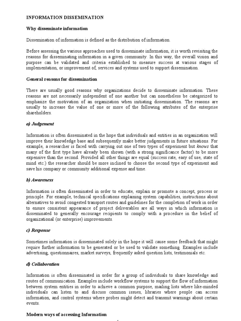 Disseminate Information