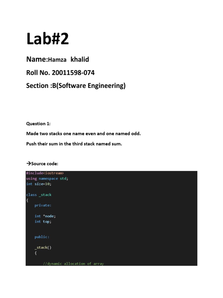 Hamza Khalid 074#lab2 | PDF | Object Oriented Programming | Computer Programming