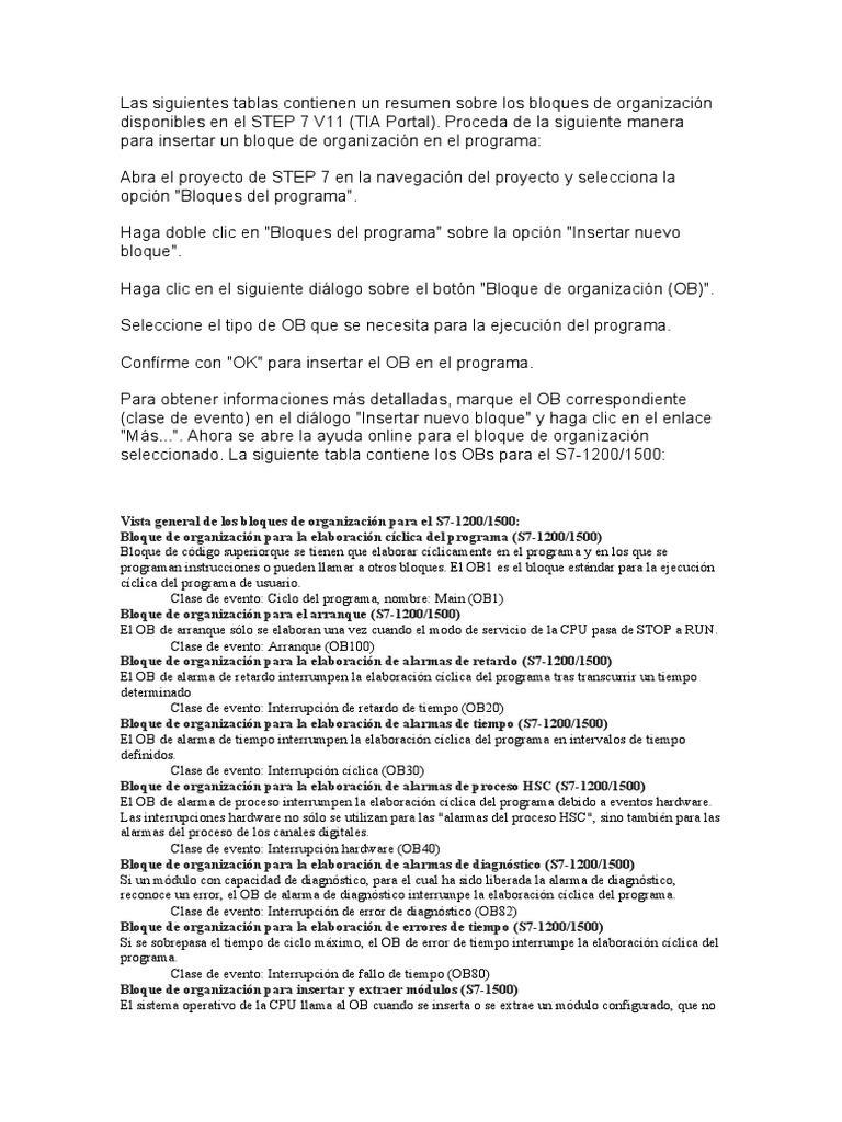 Bloques de Organización Disponibles en El STEP 7 | PDF | Unidad Central ...