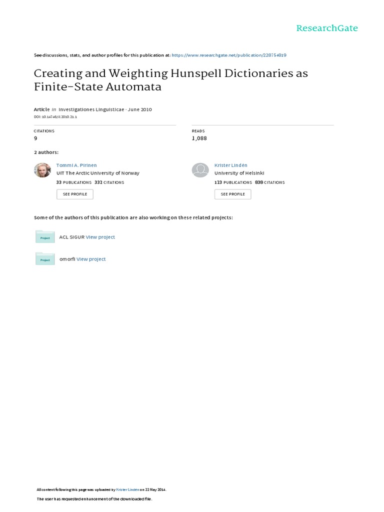 Creating and Weighting Hunspell Dictionaries As Fi | PDF | Word | String (Computer Science)