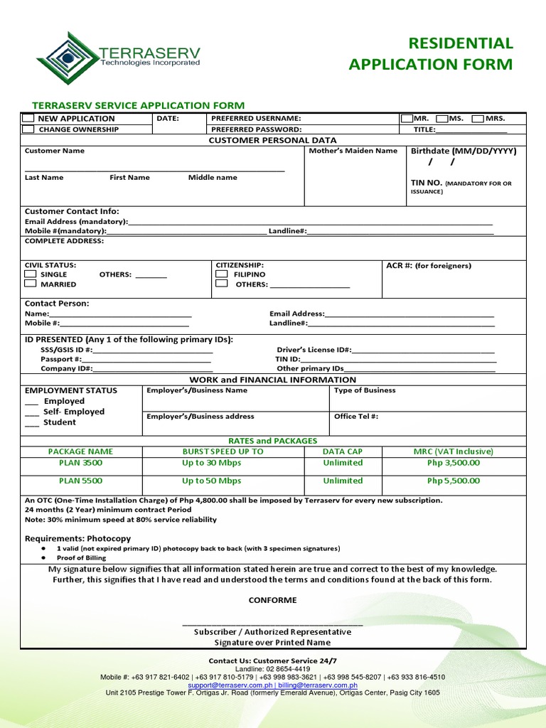 Terraserv - TH - Application Form - 2021-Sept 10, 2021 | PDF | Invoice ...
