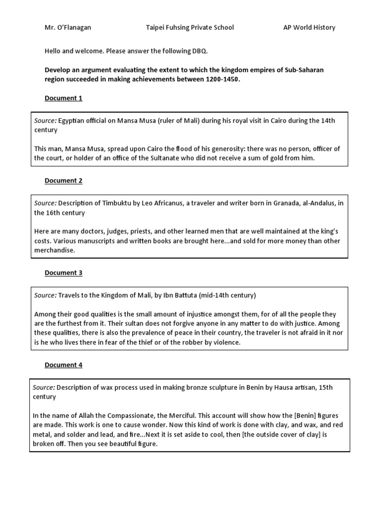 DBQ - Sub-Saharan Africa | PDF | History | Classics
