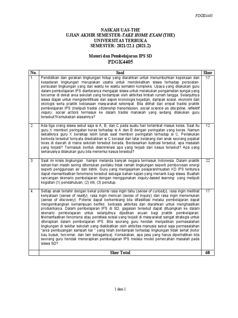 Naskah PDGK4405 The 1 (BUTUH JAWABAN LENGKAP 081273324559) | PDF