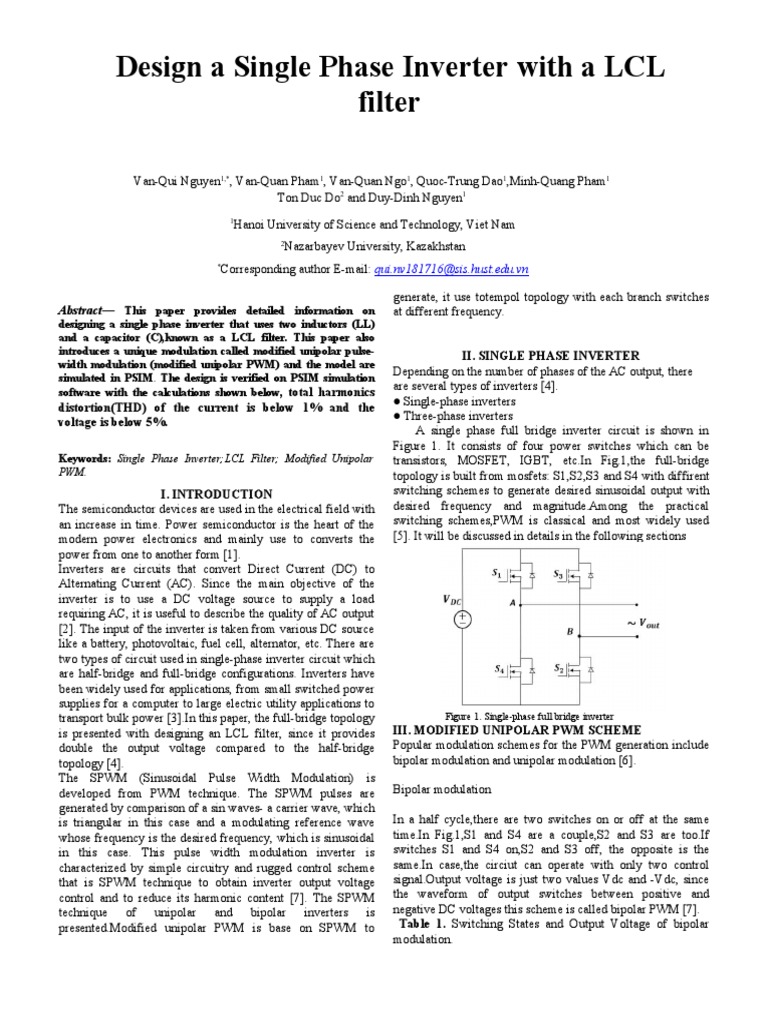 Design A Single Phase Inverter With A LCL Filter: Abstract | PDF ...
