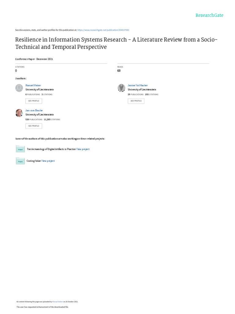 Resilience in Information Systems Research - A Literature Review From A ...