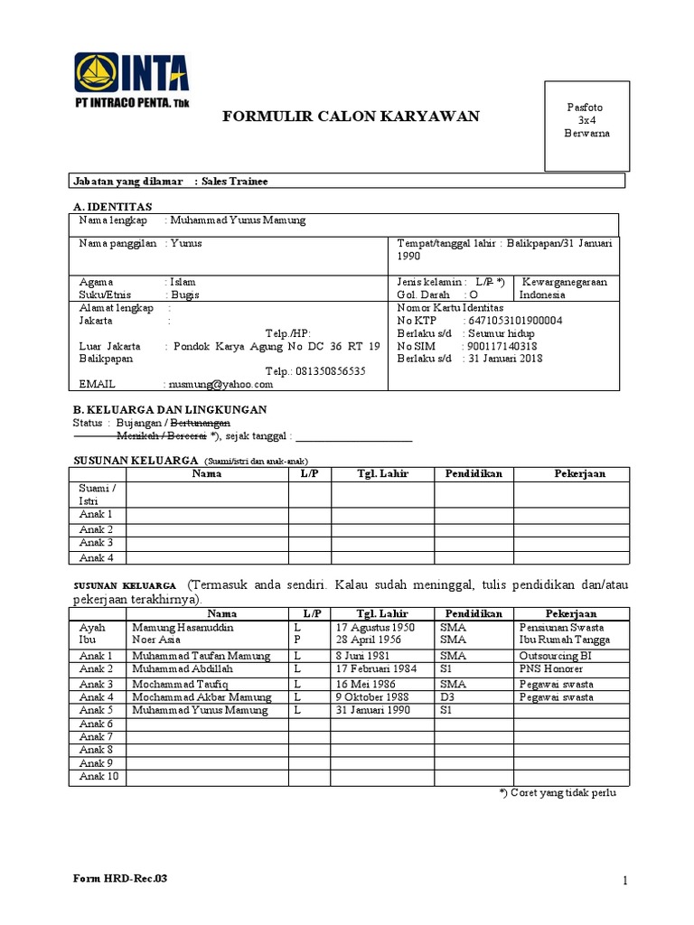 Intraco Penta Form | PDF