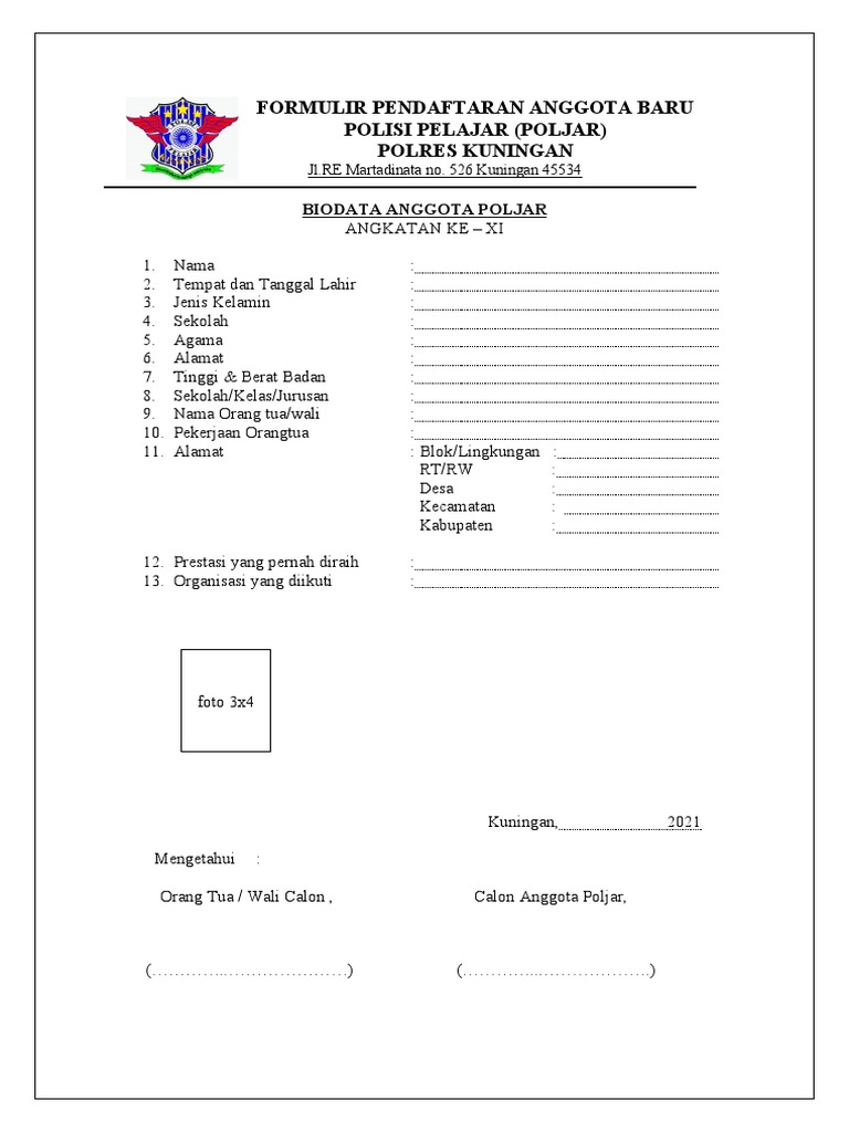 Formulir Pendaftaran Anggota | PDF