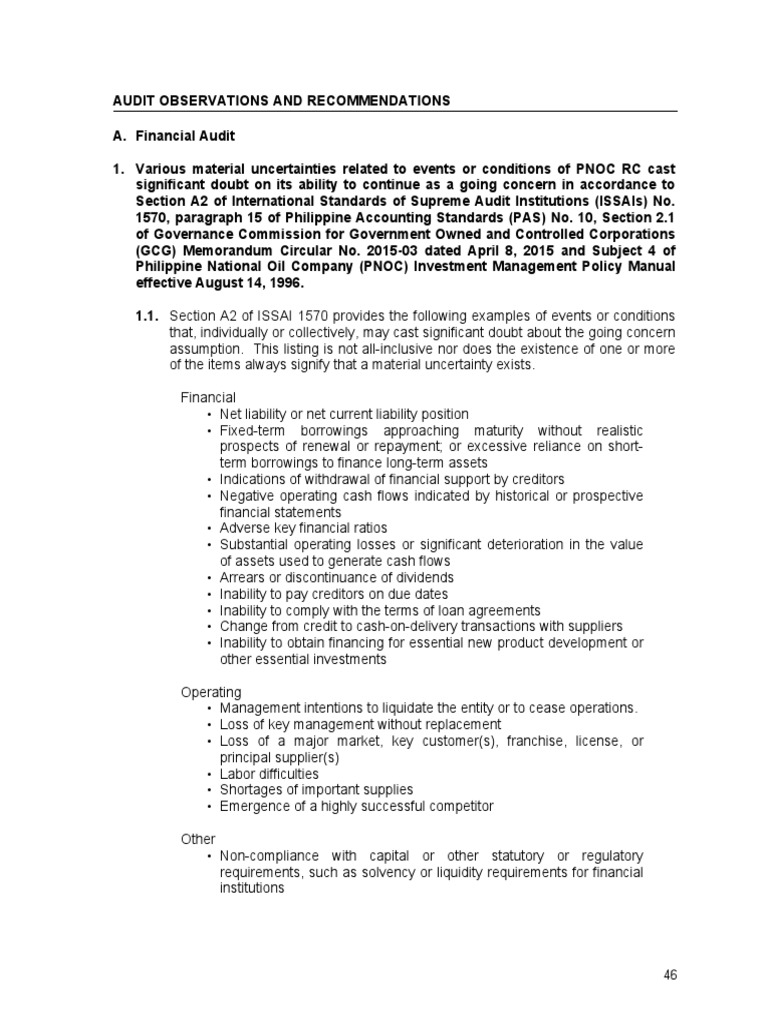 Sample C0A Report - Format For Recommendations | PDF | Going Concern ...