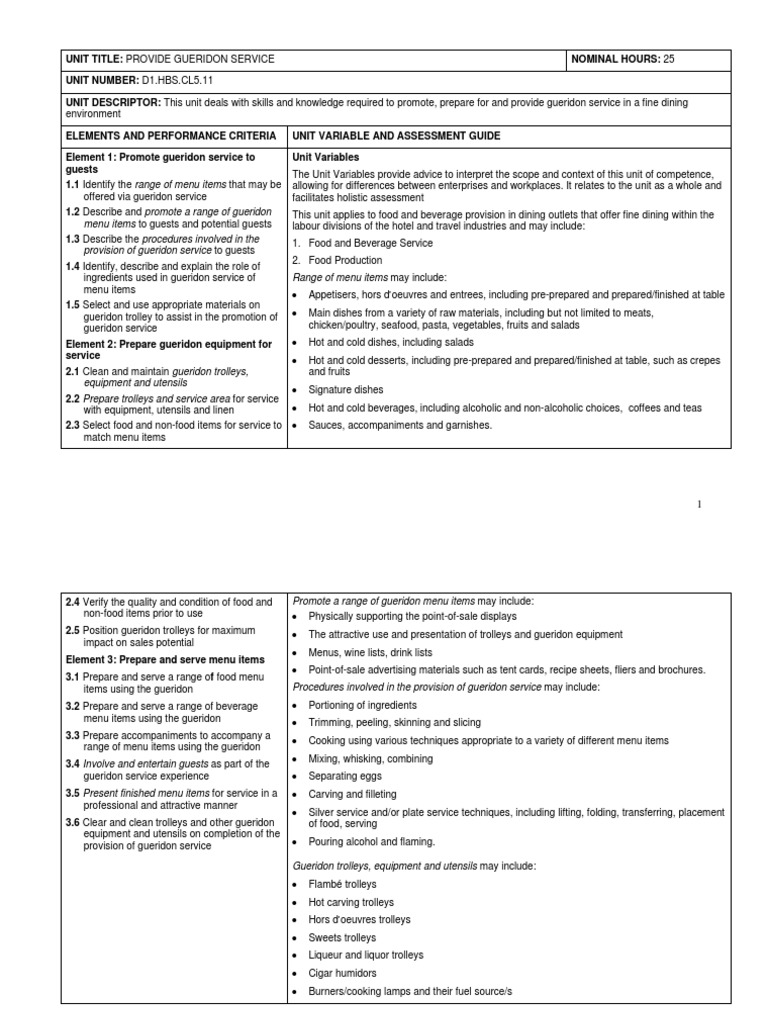 CS Provide Gueridon Service | PDF | Menu | Foods