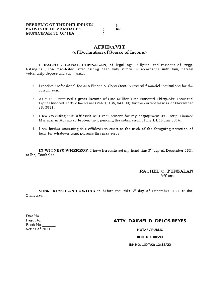 Affidavit of Declaration of Income | PDF