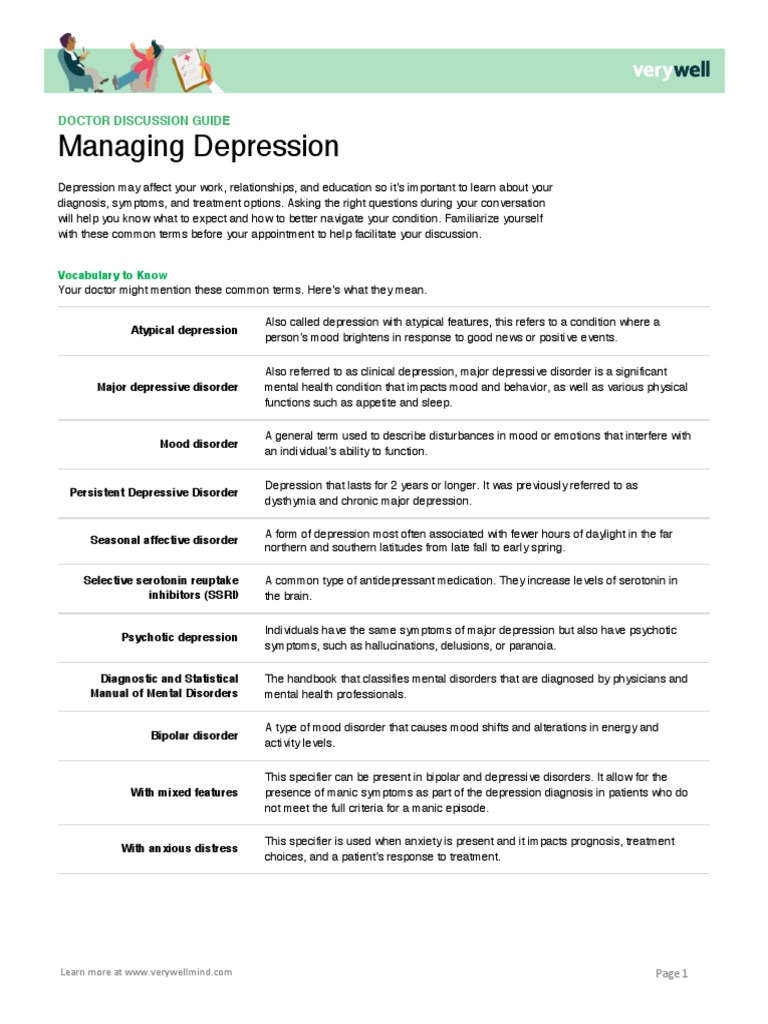 Managing Depression: Doctor Discussion Guide | PDF | Major Depressive ...