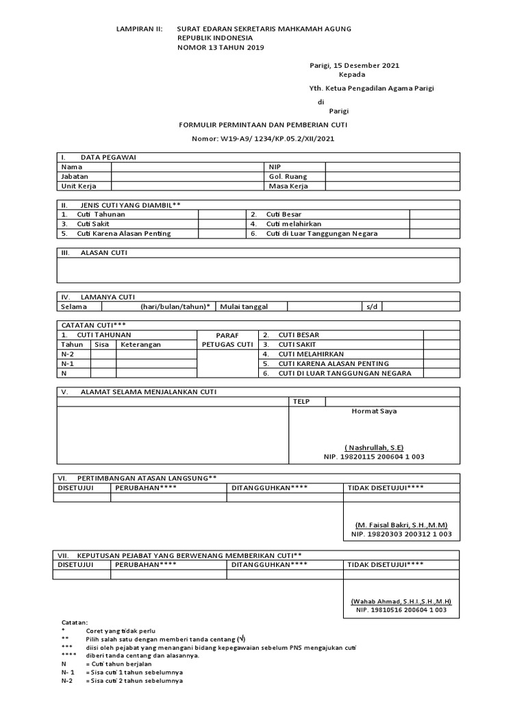 Blangko Permohonan Cuti Baru Lagi | PDF