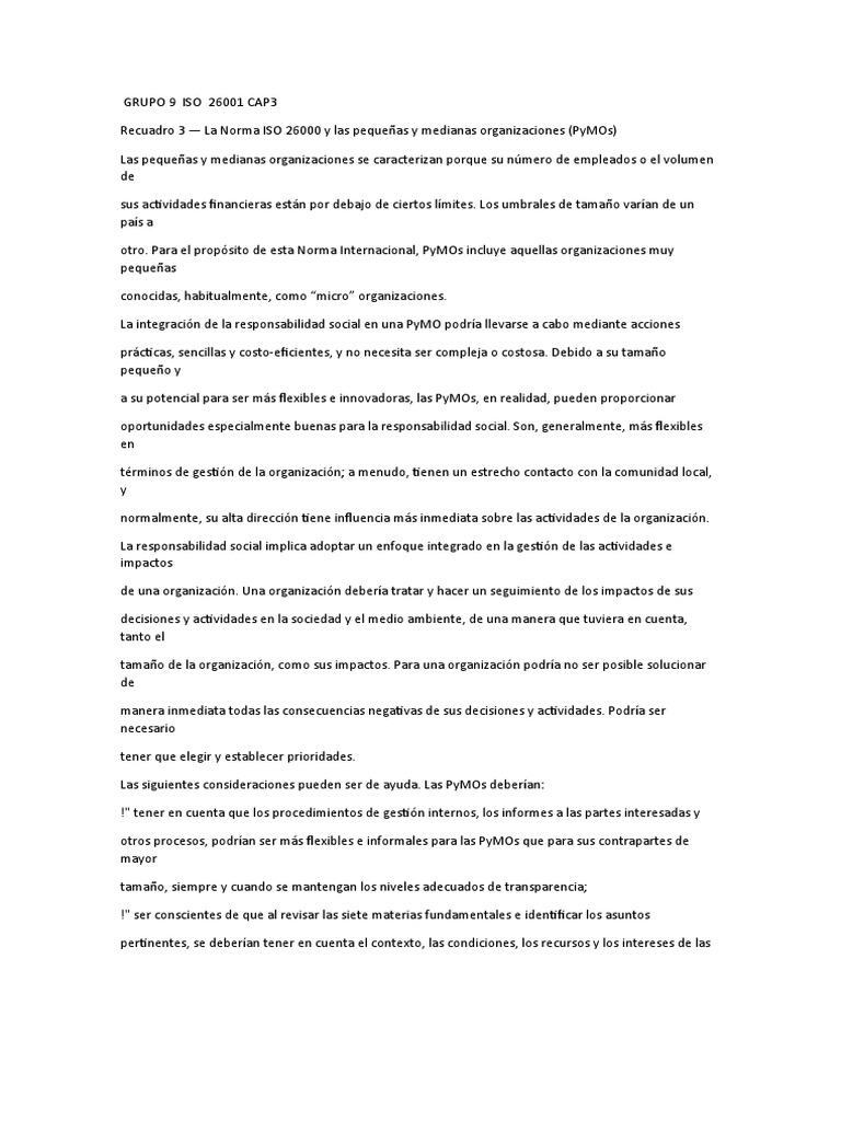 Resumen Iso 26001 | PDF | Organización Internacional del Trabajo ...