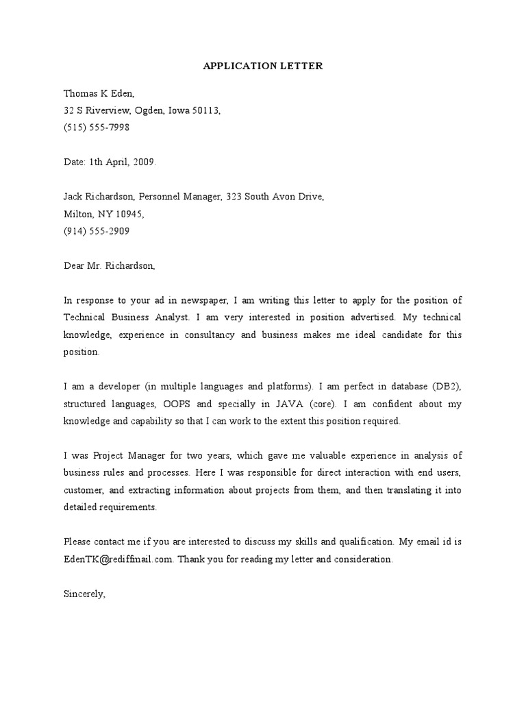 Application Letter Exercise | PDF