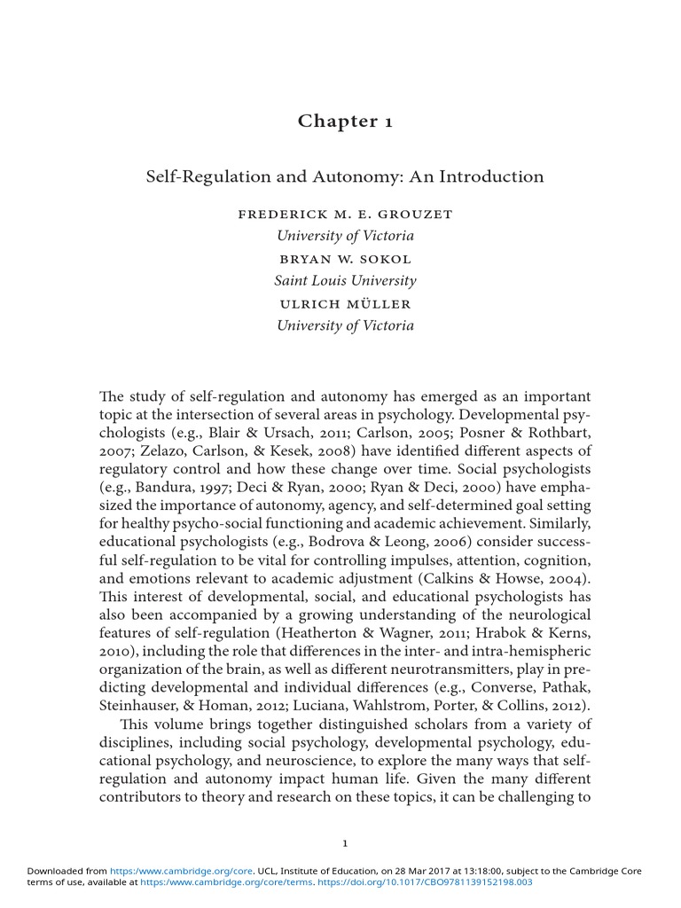Self-Regulation and Autonomy Overview | PDF | Autonomy | Self Control