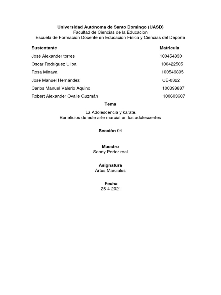 Reporte Reflexivo Grupal | PDF | Adolescencia | Kárate