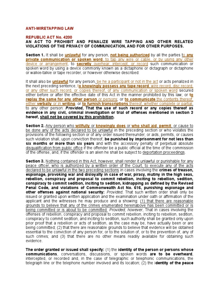 Anti Wiretapping Law | PDF | Telephone Tapping | Crime & Violence