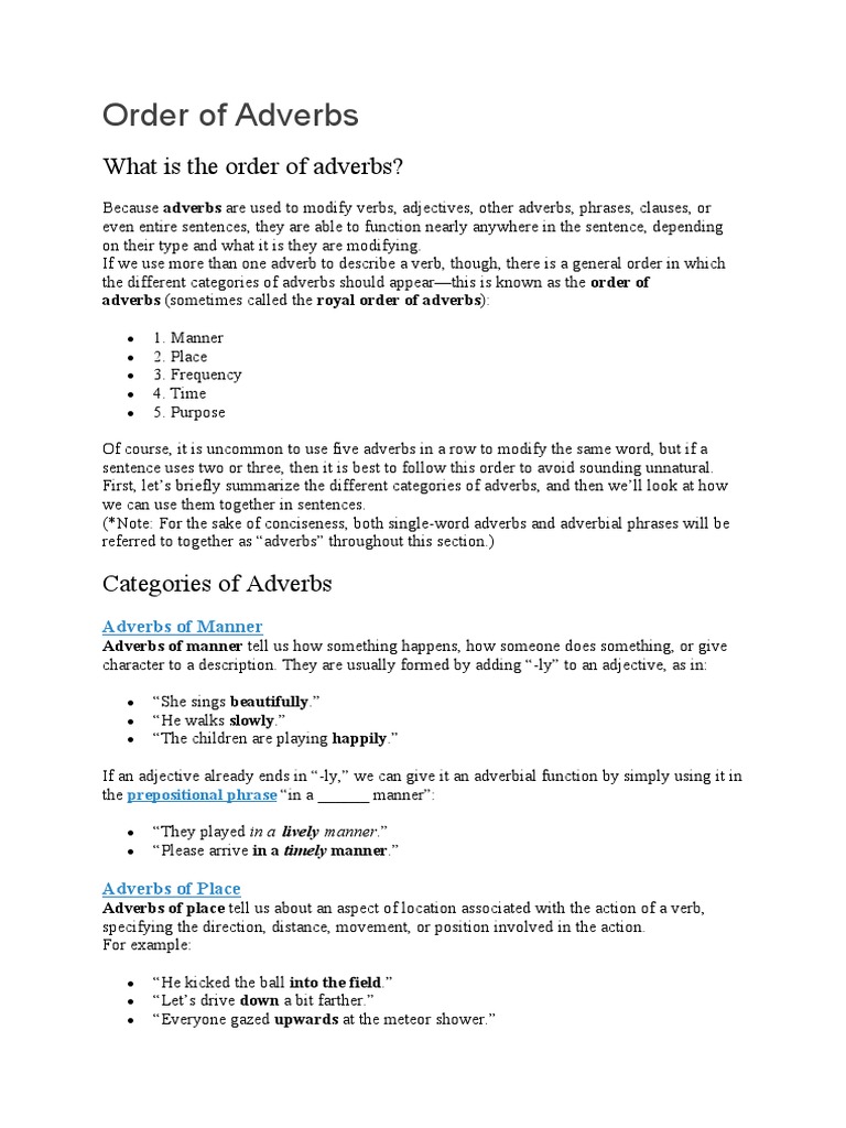 The Order of Adverbs: A Guide to Using Adverbs Effectively in Sentences ...