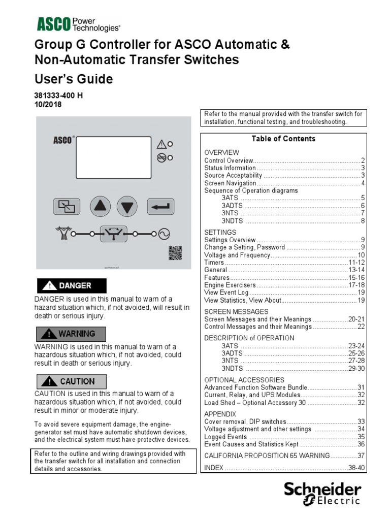 Group G Controller For ASCO Automatic & Non-Automatic Transfer Switches ...
