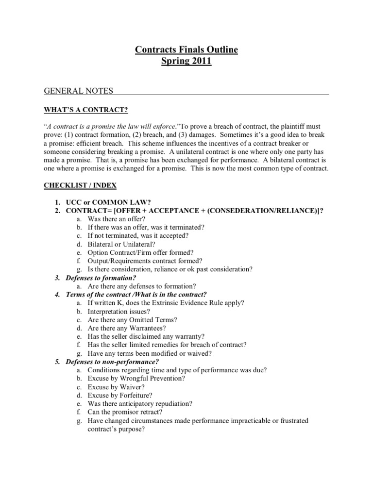 Contracts Final Outline | PDF | Specific Performance | Damages