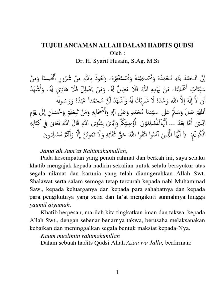 Ancaman Allah dalam Hadits Qudsi | PDF