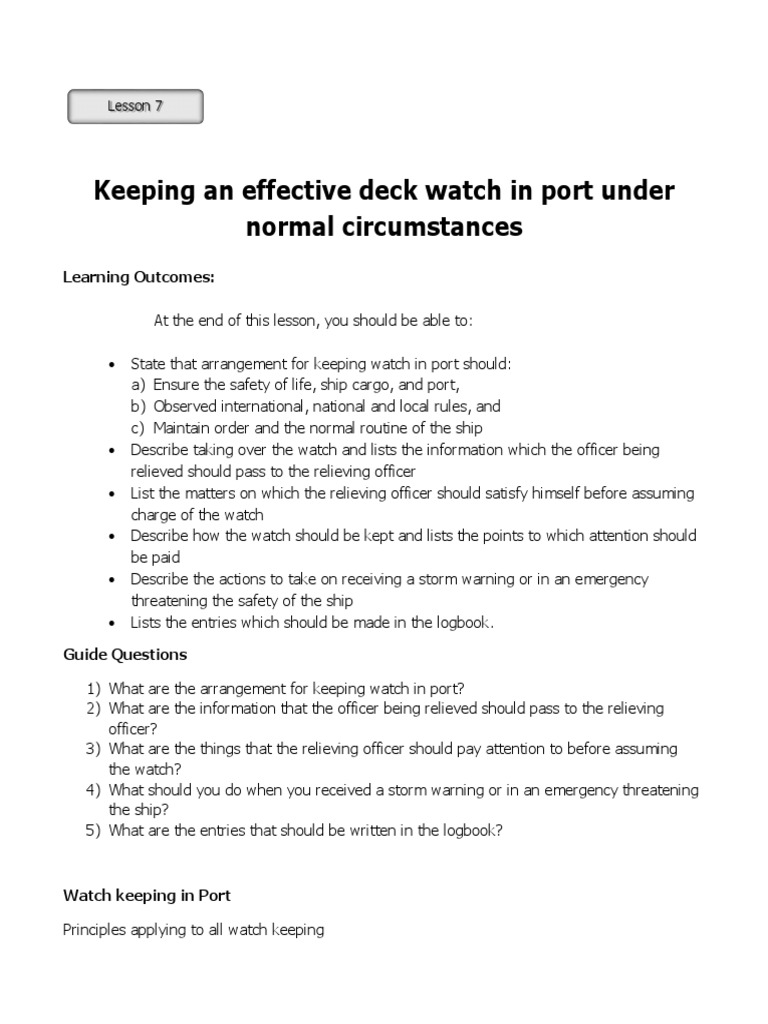 Keeping An Effective Deck Watch in Port Under Normal Circumstances ...