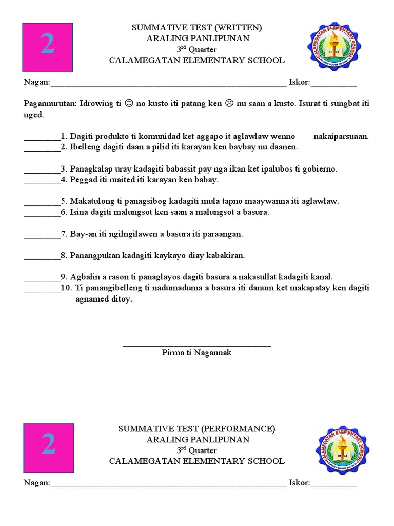 3rd Quarter Summative Tests Overview | PDF
