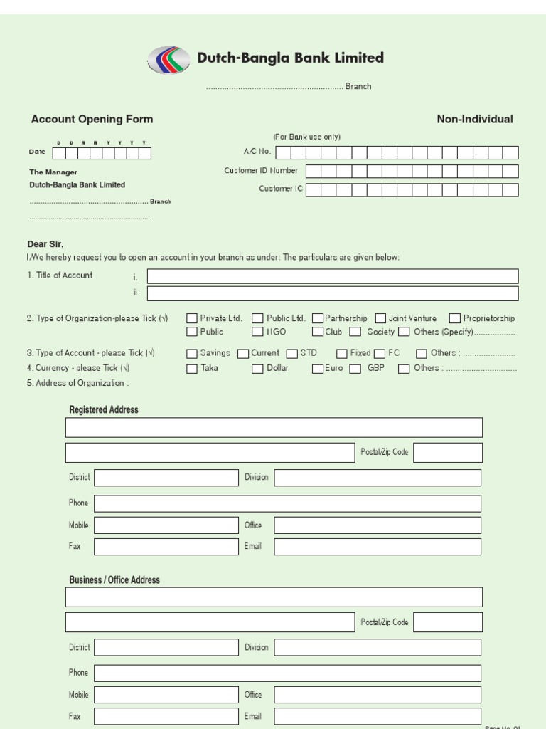 DBBL Account Opening Form-Non Individual | PDF | Identity Document | Cheque
