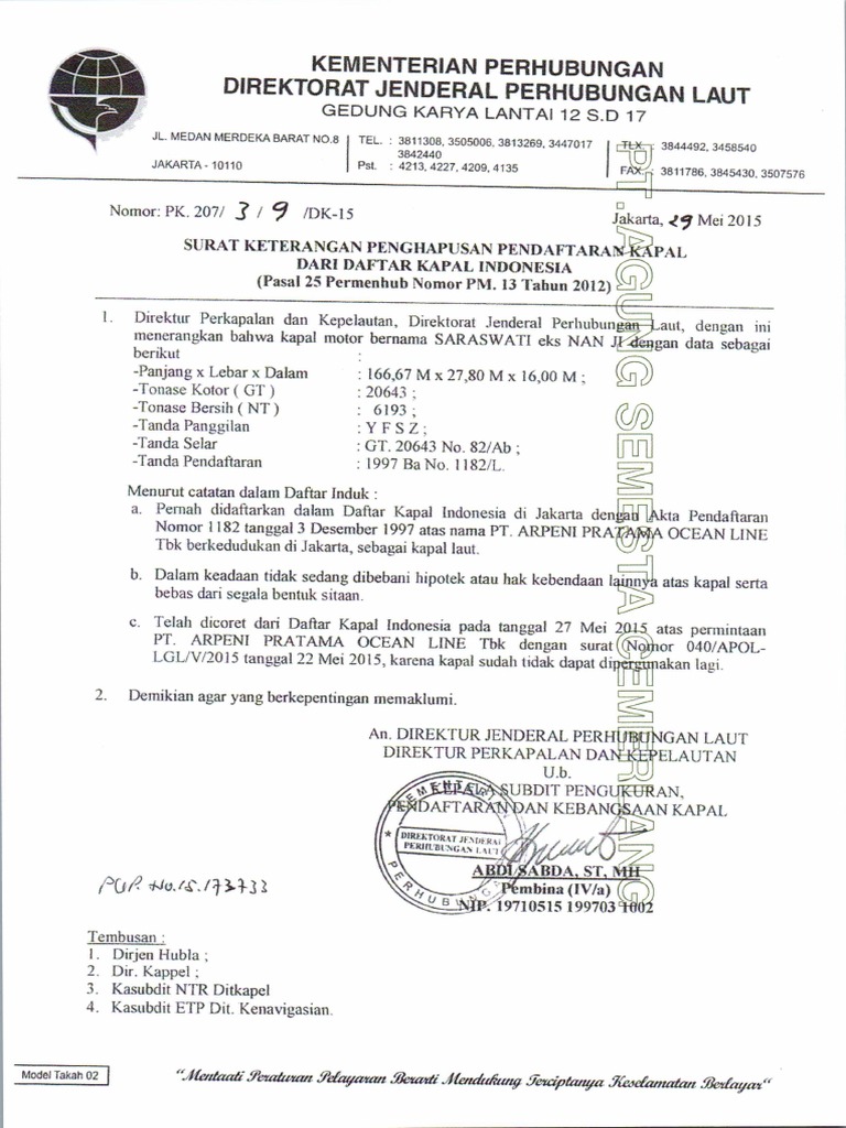 Dirjen Hubla Penghapusan Kapal | PDF