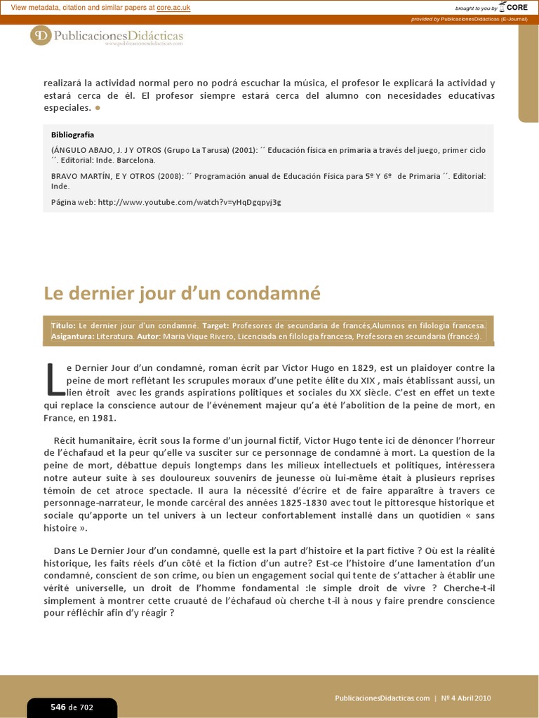 Le Dernier Jour D'un Condamné: Bibliografía | PDF | Romans | Peine capitale