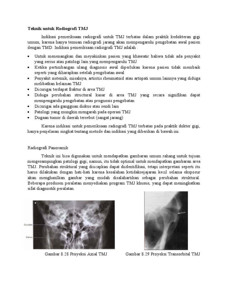 Teknik Radiografi untuk Evaluasi TMJ dan Indikasinya dalam Praktek ...