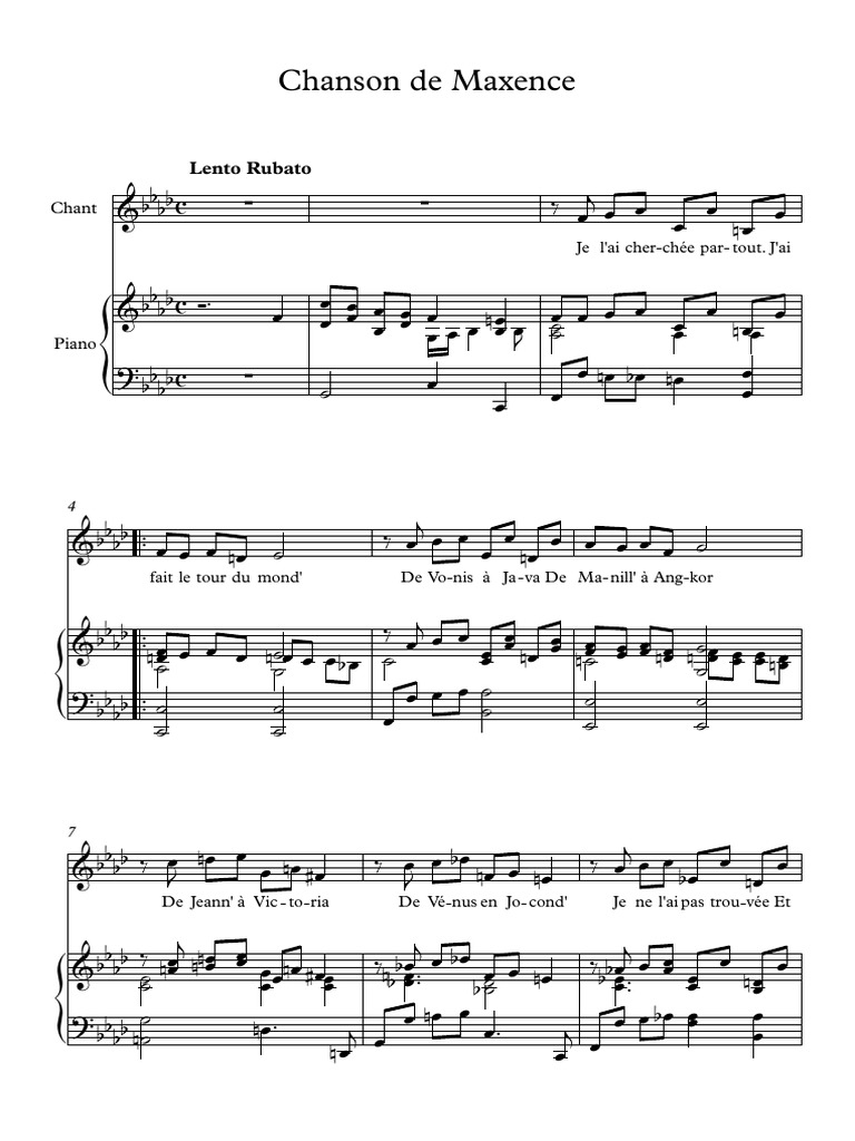 Chanson de Maxence Fa Menor. - Partitura Completa | PDF | Calligraphie ...