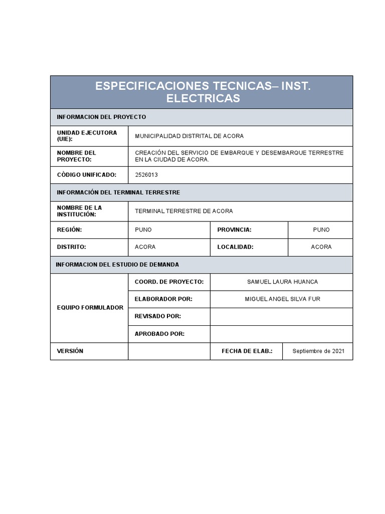 Especificaciones Tecnicas - Inst. Electricas | PDF | Tubería (transporte de fluidos) | Tornillo