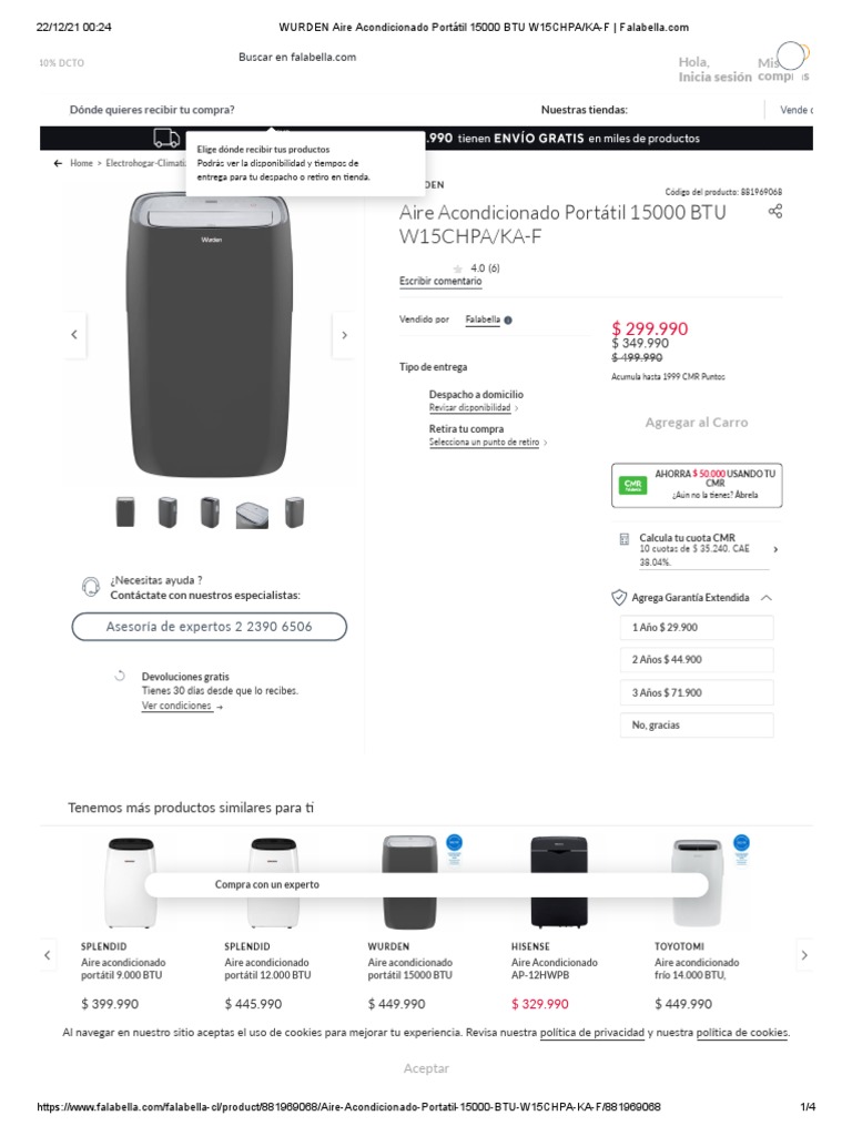 WURDEN Aire Acondicionado Portátil 15000 BTU W15CHPA - KA-F | PDF ...
