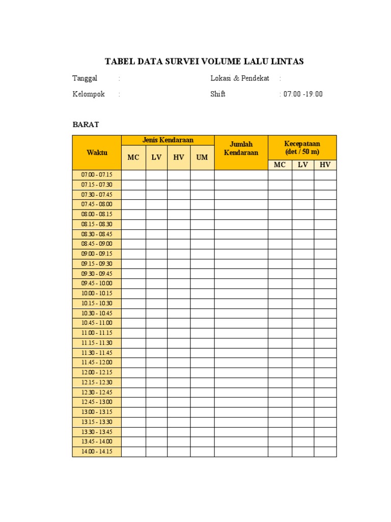 Tabel Data Survei Volume | PDF