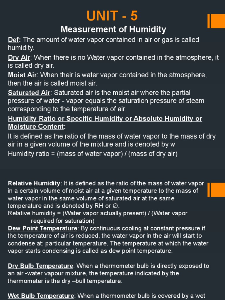 Unit - 5: Measurement of Humidity | PDF | Humidity | Water Vapor