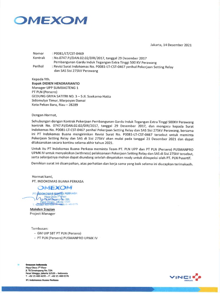 Surat No. P0081-LT-CST-469 - Revisi Surat Indokomas No. 0467-Pekerjaan ...