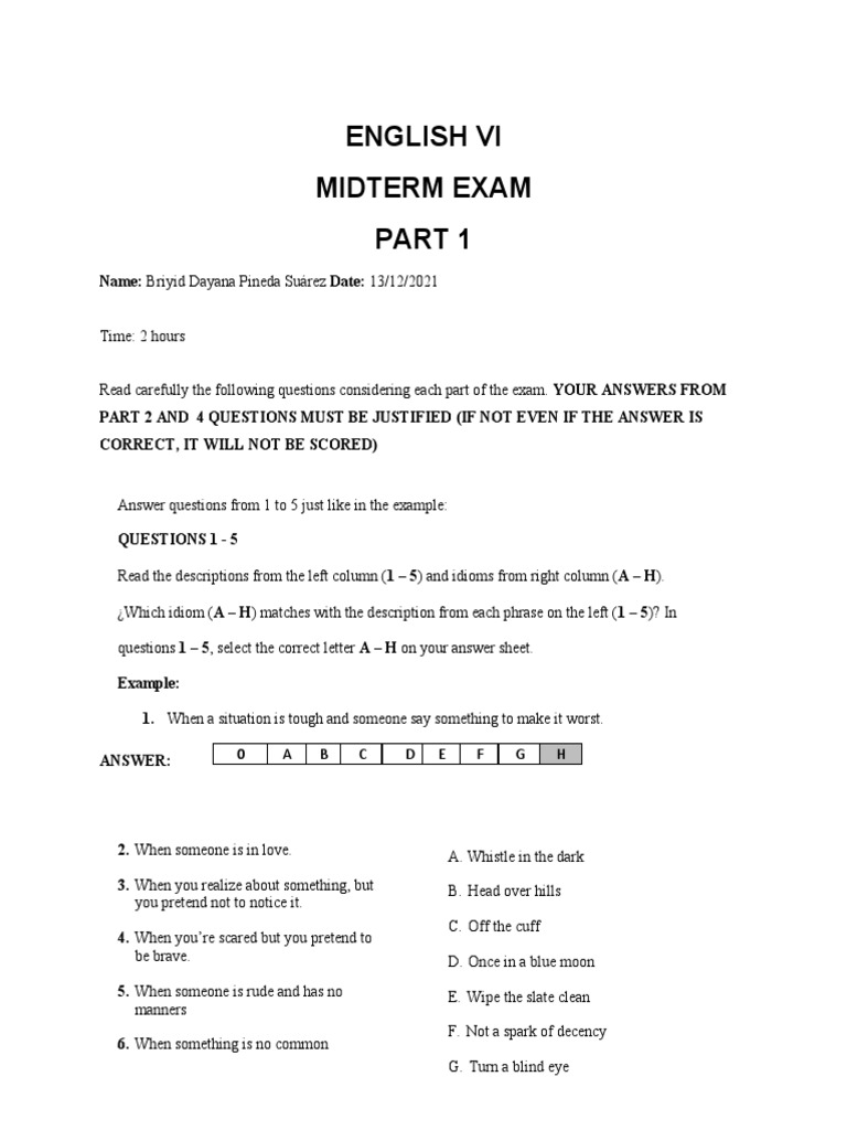 English Vi Midterm Exam | PDF