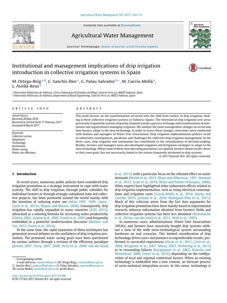 Ortega Et Al. 2017 - Institutional Changes Drip Irri - 2017 | PDF ...