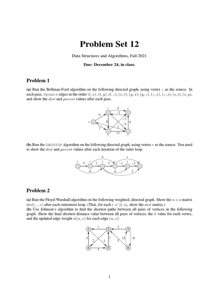 Problem Set 12 | PDF | Algorithms And Data Structures | Graph Theory