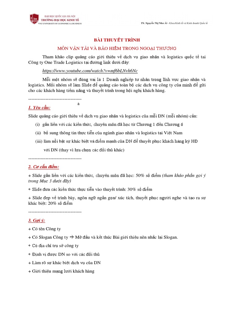 BẢI TẬP THUYẾT TRÌNH VTBH - FINAL | PDF