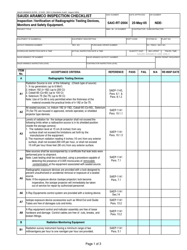SAIC-RT-2004 Verify RT Equipmt | PDF | Ionizing Radiation | Radiation