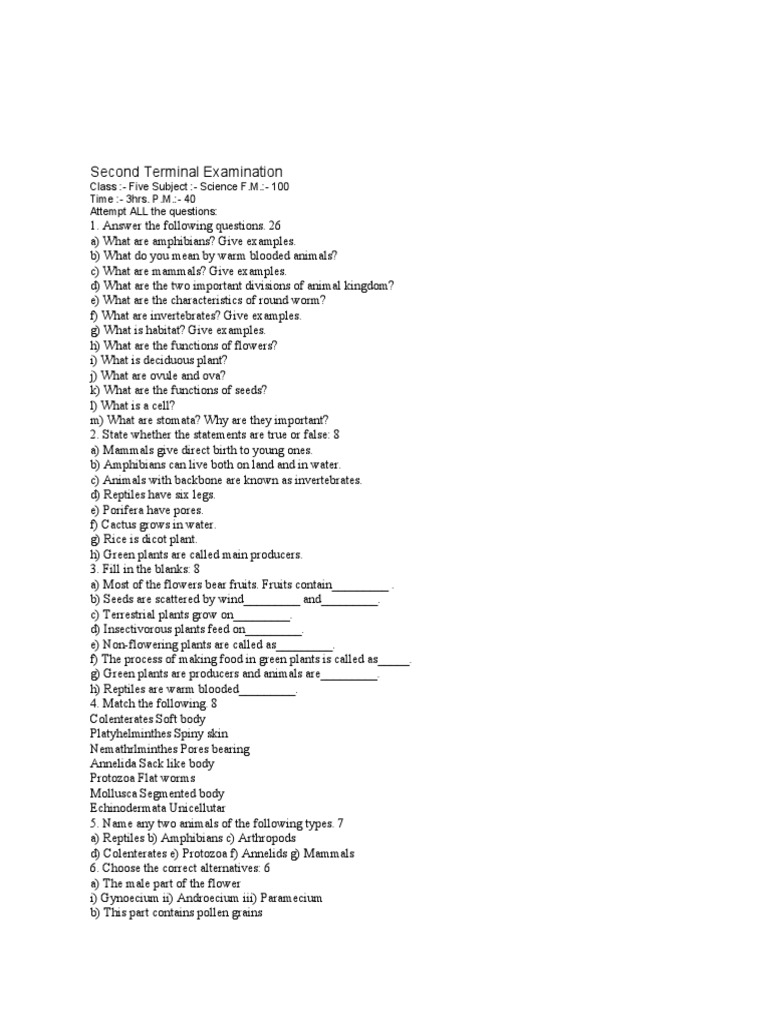 Class 5 Science Question | PDF | Organisms | Biology