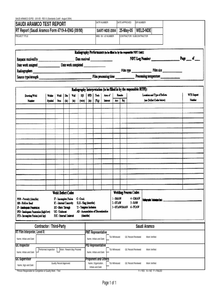 SATR-NDE-2004 RT Report Form 4719-A-ENG | PDF | Evaluation