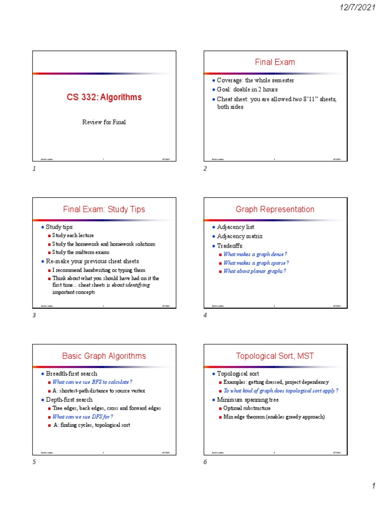 CS 332: Algorithms: Final Exam | PDF | Dynamic Programming | Computational Science