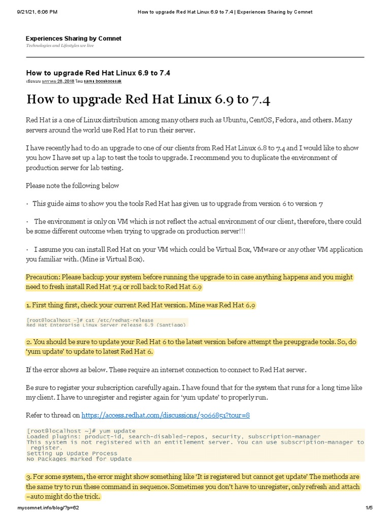 How To Upgrade Red Hat Linux 6.9 To 7.4 | PDF | Linux | Operating ...
