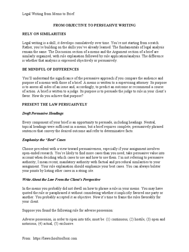 From Objective To Persuasive Writing | PDF | Brief (Law) | Burden Of ...