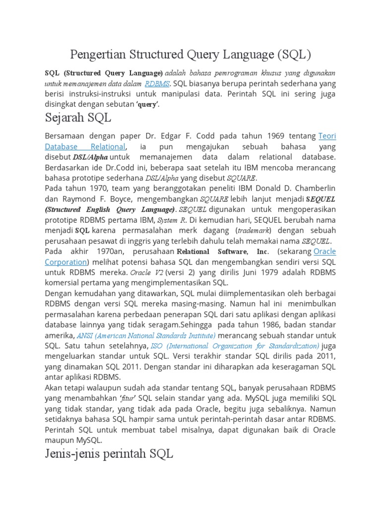 Pengertian Structured Query Language | PDF