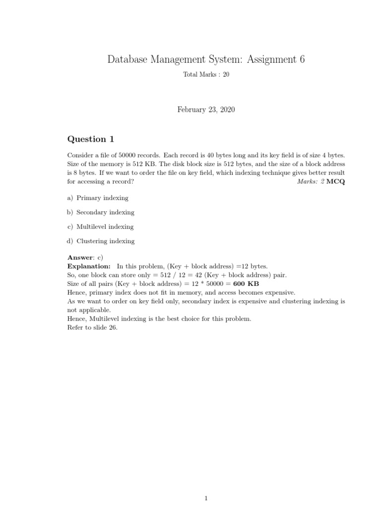 DBMS Assignment 6 | PDF | Database Index | Computer Data